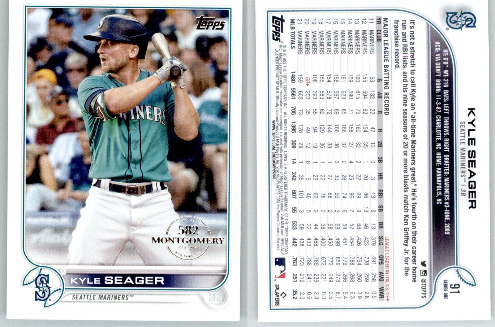 Kyle Seager 2022 Topps 582 Montgomery Stamped Set #91 Mariners | eBay