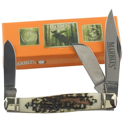 Marbles Stag Large Stockman Pocket Knife 4.25" MR415 3 Folding Blades ...
