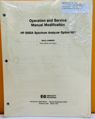 HP 08560-90010 1991 HP 8560A Spectrum Analyzer Option H01 Oper ...