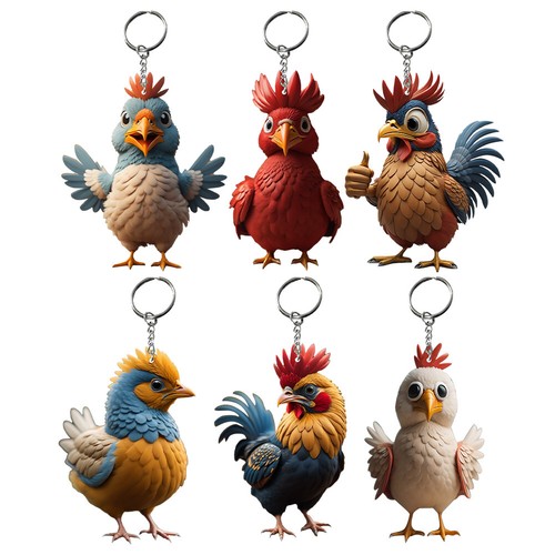 Farm Chicken Rooster Key Chain Cute Chicken Keychain Cartoon Rooster ...