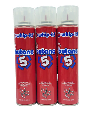 3 Cans Whip It Butane 5 (300ml) 5x butane lighter refill fuel w ...