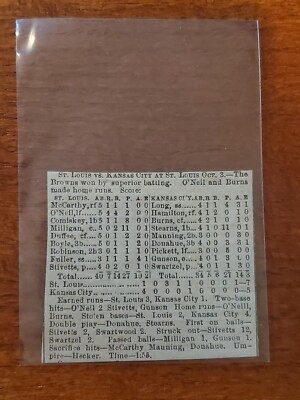 St Louis Browns vs Kansas City Cowboys 1889 Baseball Box Score Oct 3 ...