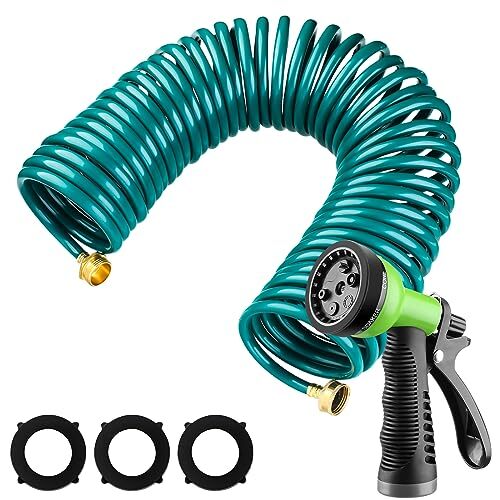 100 Ft/ 50 Ft/ 25 Ft x 3/8'' Coil Garden Hose EVA Recoil Garden Self ...