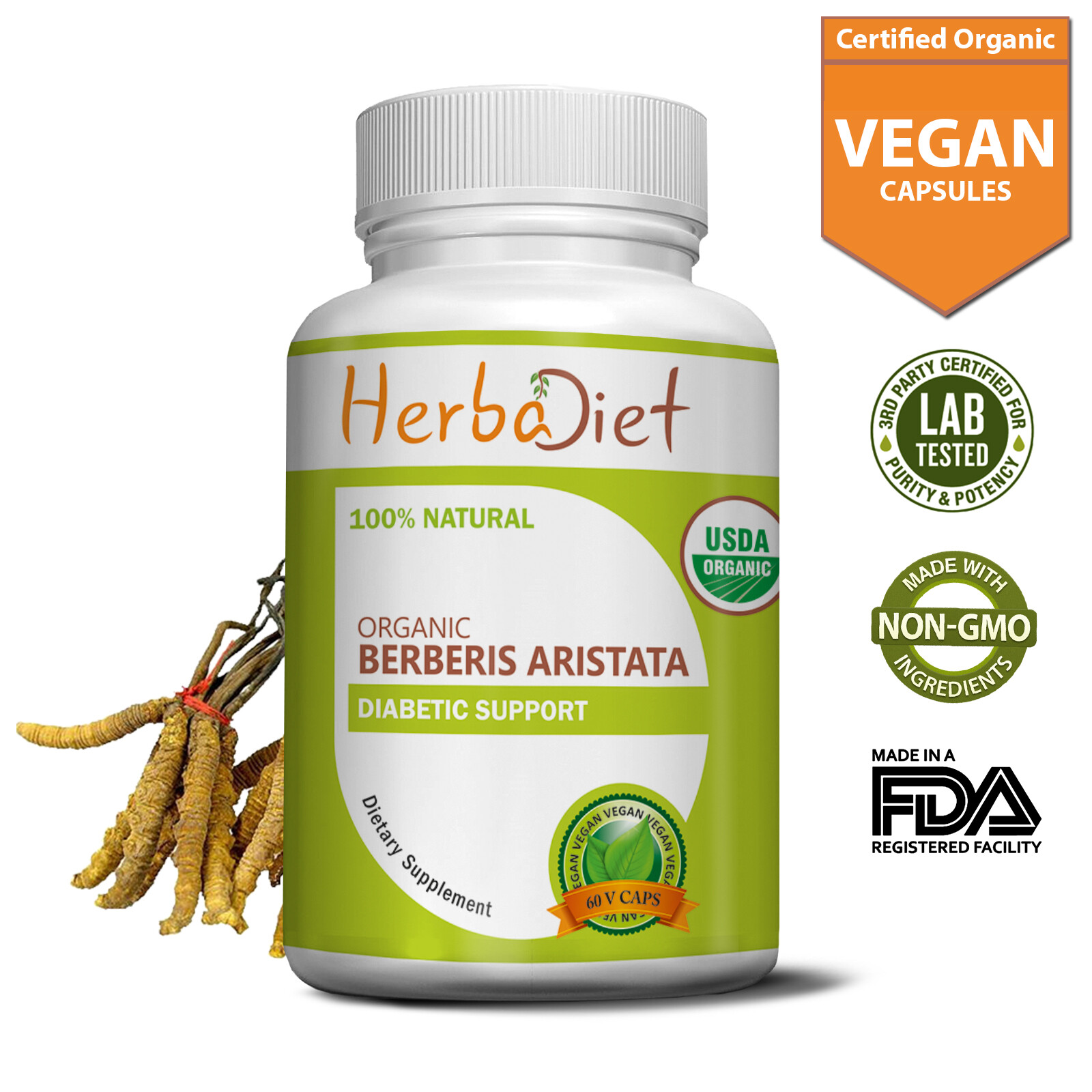 Organic Berberis Aristata Root Capsules Berberine Blood Sugar Glucose ...