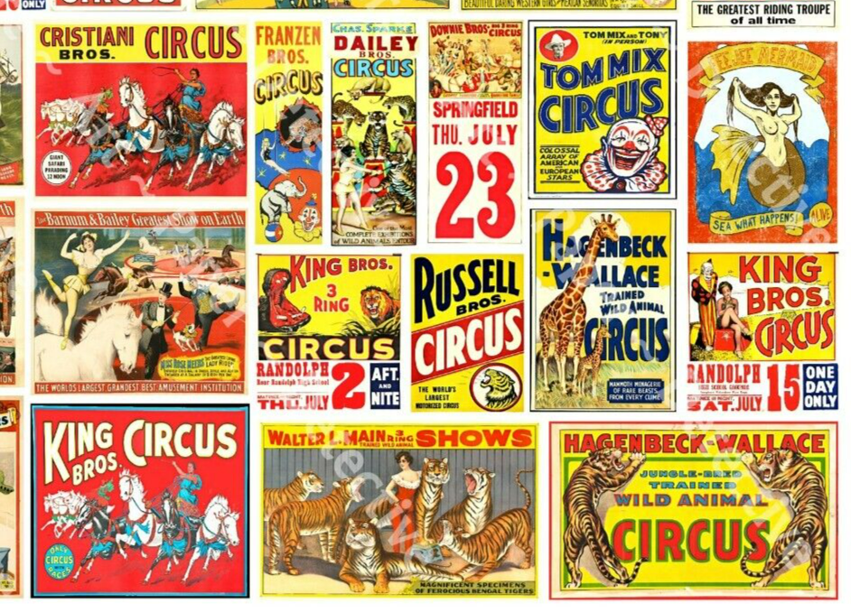 34 Circus Posters for Model Trains & Dollhouse Miniatures, 1 STICKER ...