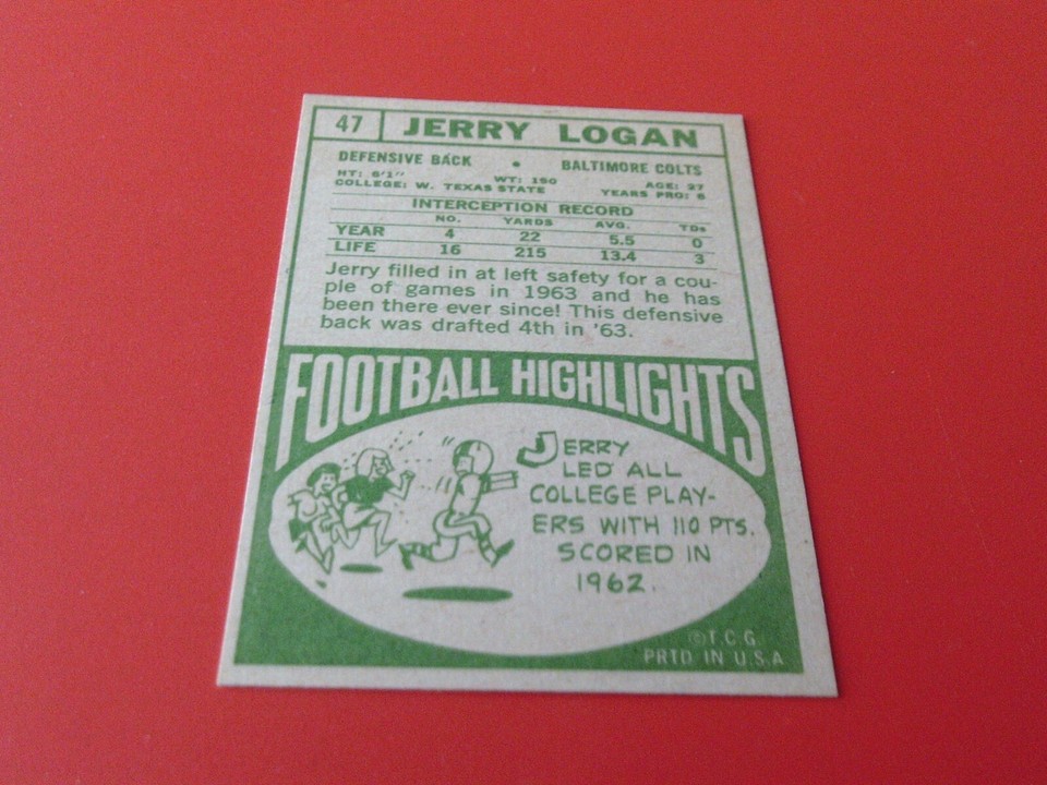 1968 TOPPS # 47 JERRY LOGAN NEAR MINT / MINT OR BETTER !! | eBay
