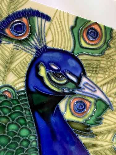 Continental Art Center Embossed Peacock PING Ceramic Art Hanging Tile 8 ...