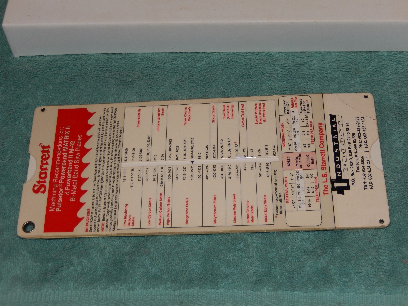 Vintage SLIDE RULE: STARRETT CO. Machinist Recommendations Pulsator ...
