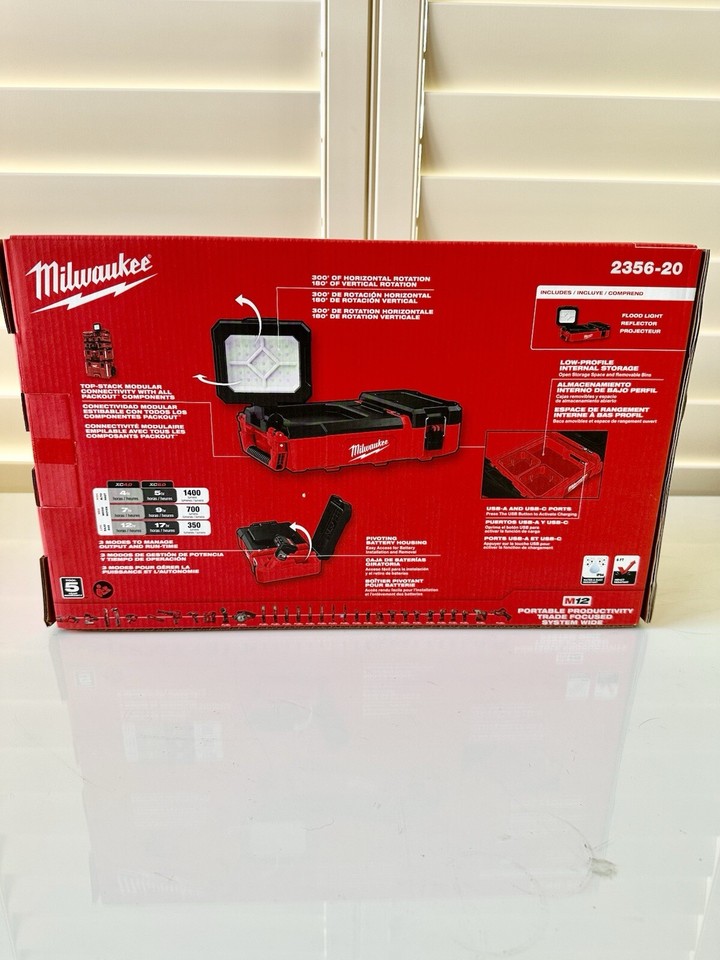 BRAND NEW Milwaukee 2356-20 M12 PACKOUT Flood Light w/ USB Charging ...
