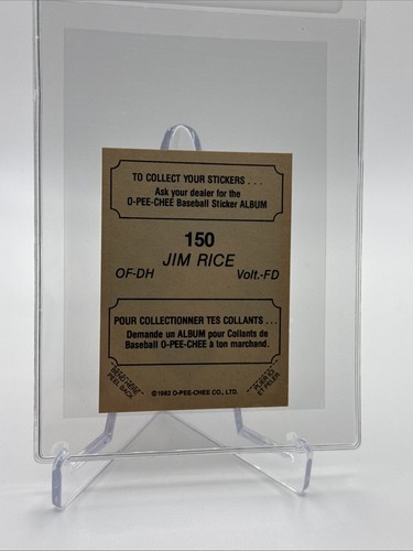 1982 O-Pee-Chee Stickers Jim Rice Baseball Card #150 NM-MT FREE ...