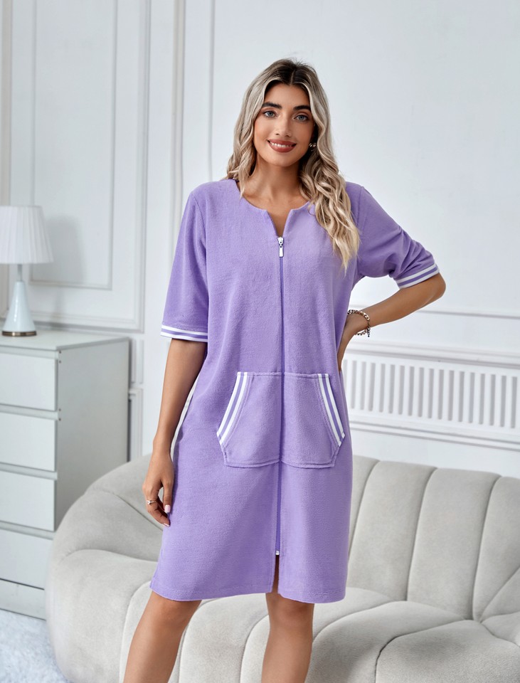 RH Housecoat Women Zipper Front Duster Robe 3/4 Lounger Dress ...