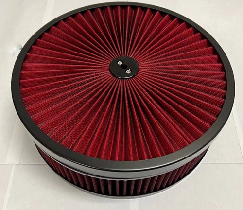 14"X4" Black Round Red High Flow Thru Washable Air Cleaner Recessed ...