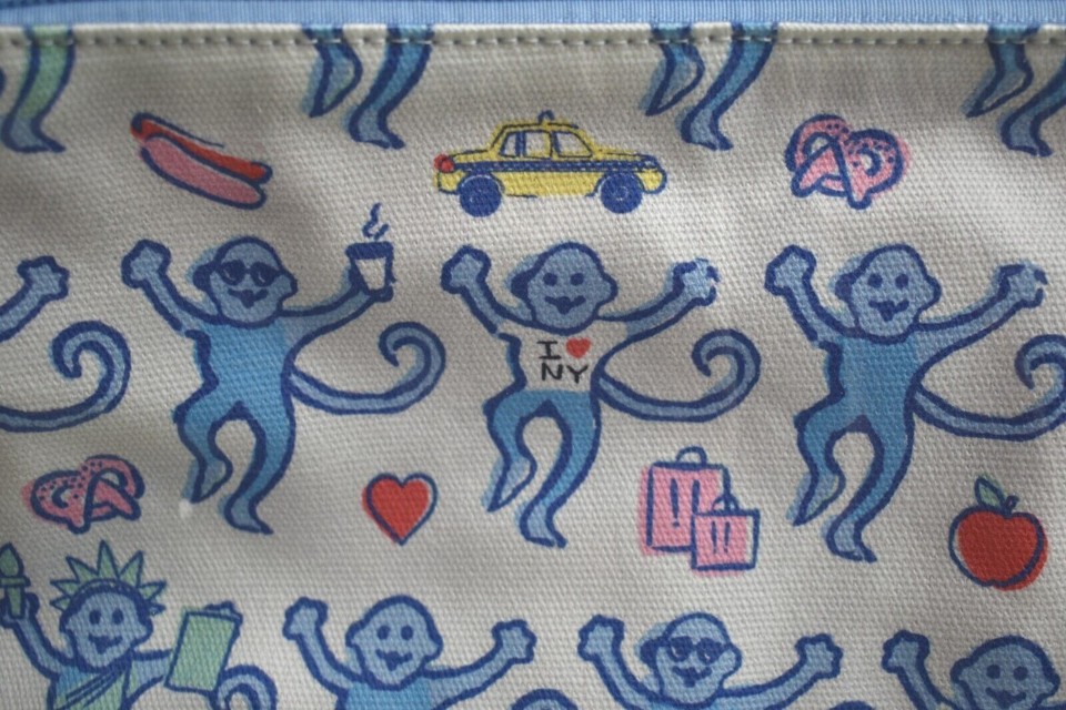 New Roller Rabbit Large New York Monkey Case Make Up Bag Pink Blue LIM ...