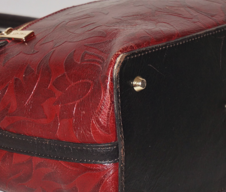 Vintage VALENTINA Red & Deep Brown Leather Handbag 9x11 | eBay