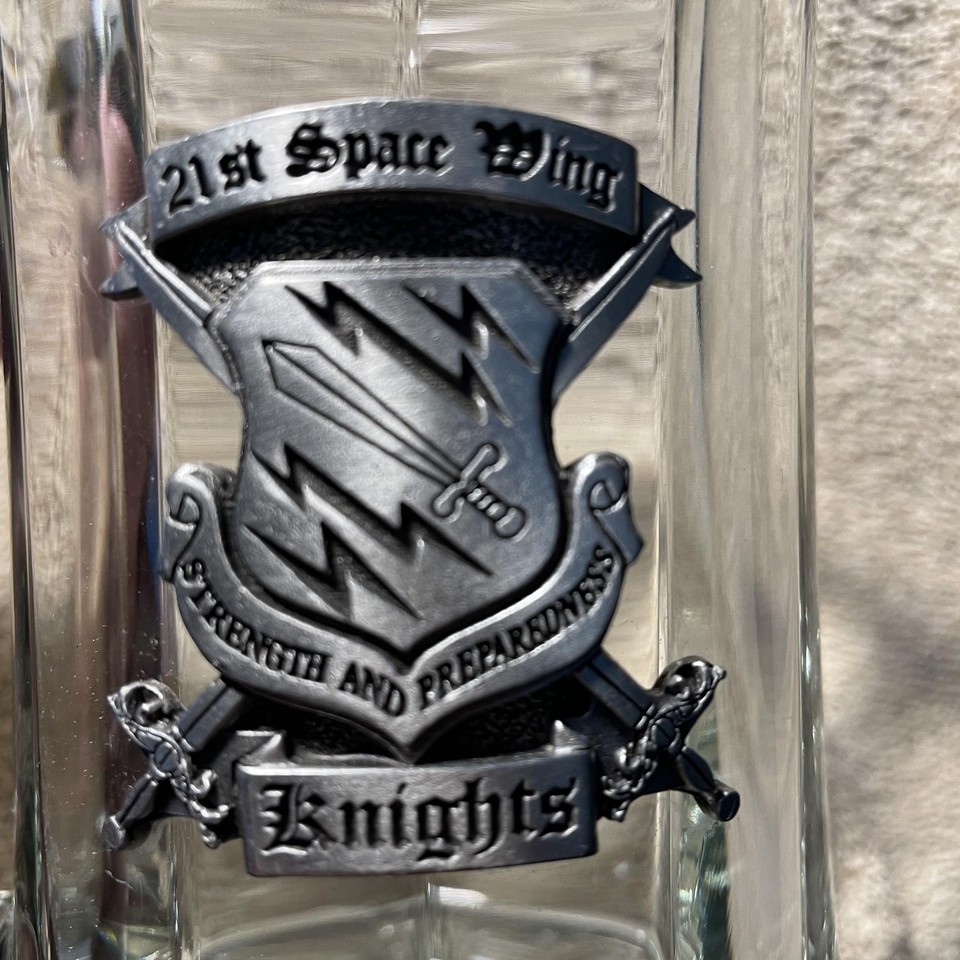 US Air Force 21st Space Wing Knights Glass Beer Mug Stein Metal Emblem ...