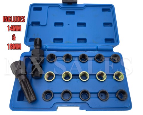 17pc SPARK PLUG THREAD REPAIR RETHREADING TOOL KIT M16 THREADED COIL ...