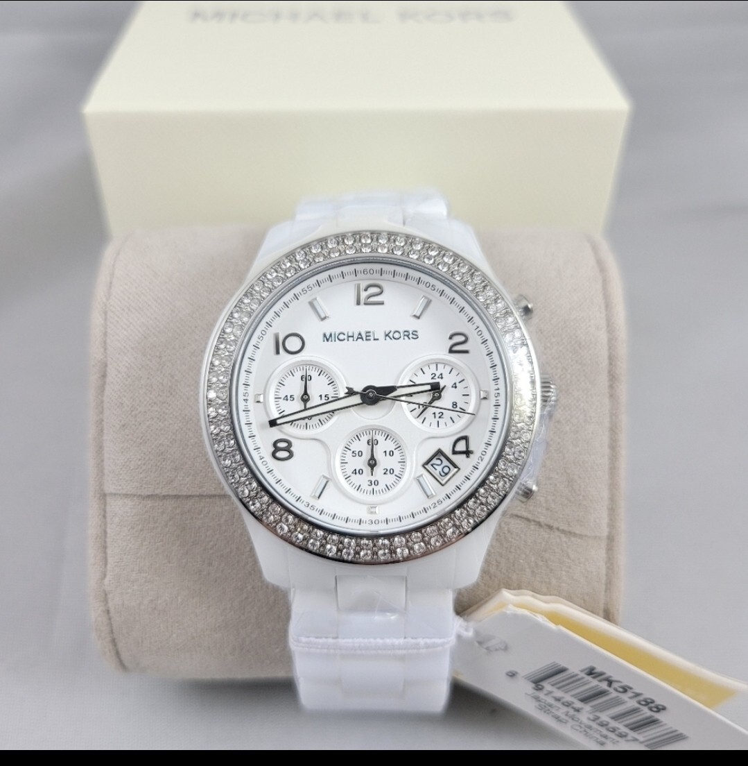 Michael Kors MK5188 38mm Case Runway White Ceramic Chronograph Women's ...
