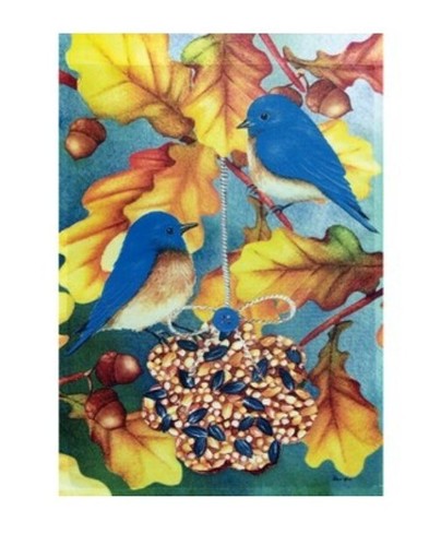 Blue Suet Duo Birds Eating Bird Seed in Fall Tree - Large Garden Flag ...