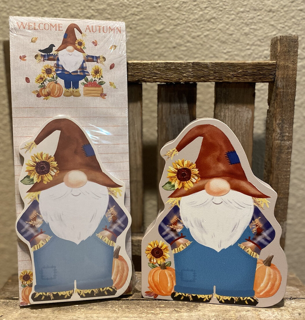 Scarecrow Gnome Wood Sign & 2 Piece Scarecrow Gnome Notepad Set, Fall ...