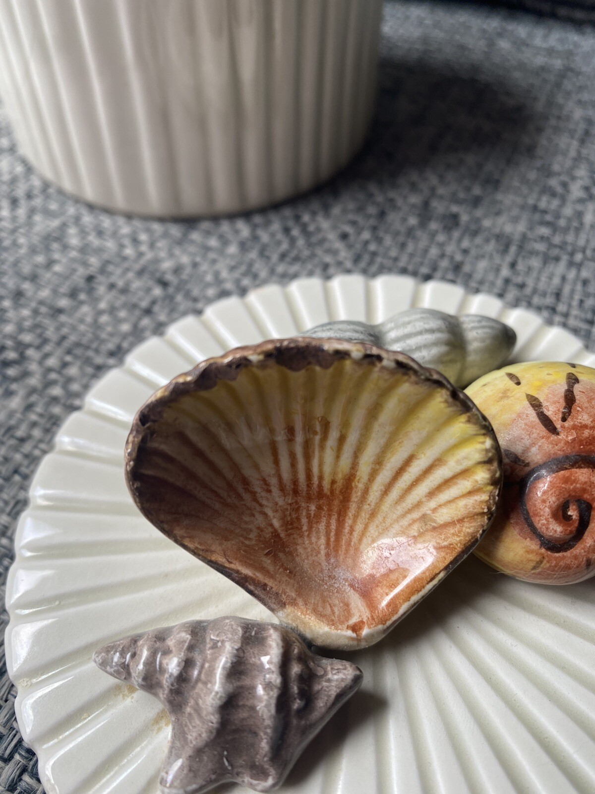 Vintage Fitz and Floyd Ivory Ceramic Seashell Clam Canister Jar Trinket ...