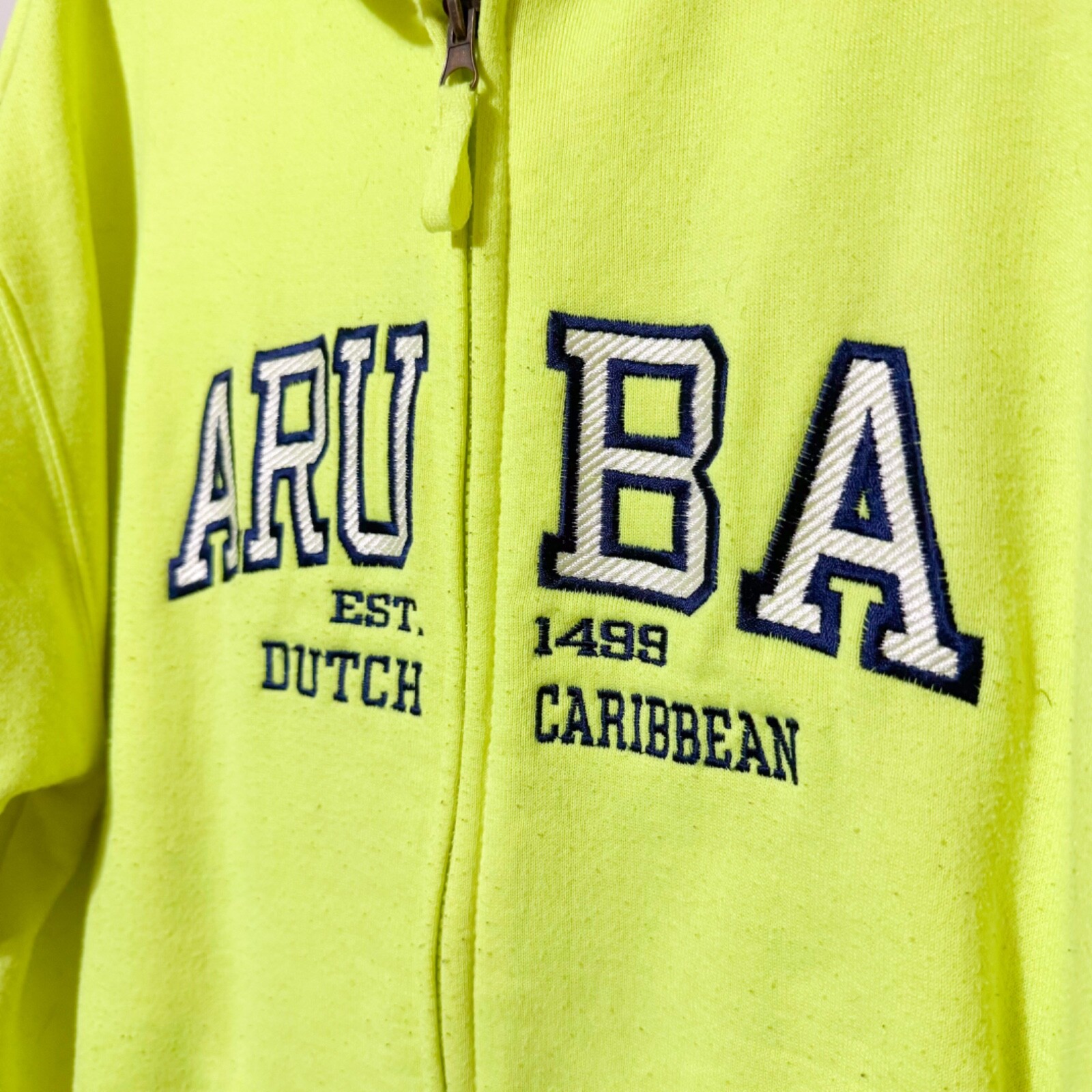 ARUBA Dutch Caribbean Exist Miami Neon Yellow Zip Up Hooded Sweatshirt ...