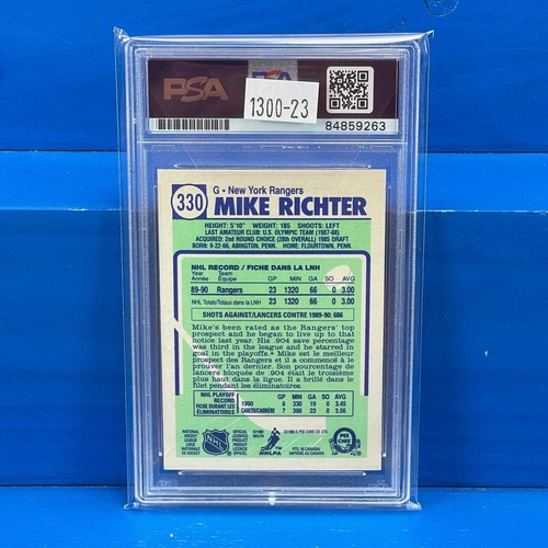 MIKE RICHTER 1990 OPC Rookie Card RC Autograph Rangers HOF Goalie PSA ...
