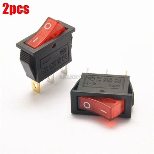 2Pcs Red Lamp 3Pin On/Off 2 Position Rocker Switch 10A/250VAC Panel ...