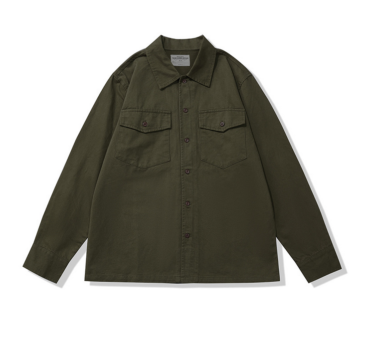 Men Long Sleeve Shirt Engineer Work Shirt Vintage Casual Double Pockets ...