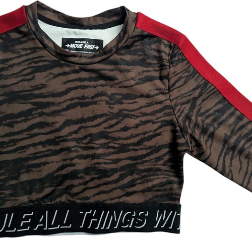 Pam & Gela Move Fast Tiger Crop Top Long Sleeve Athletic Shirt Medium ...