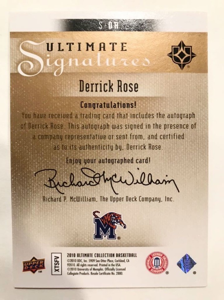 Premium Edition 99 Auto 10 Upper Deck Derrick Rose NBA Autographed ...