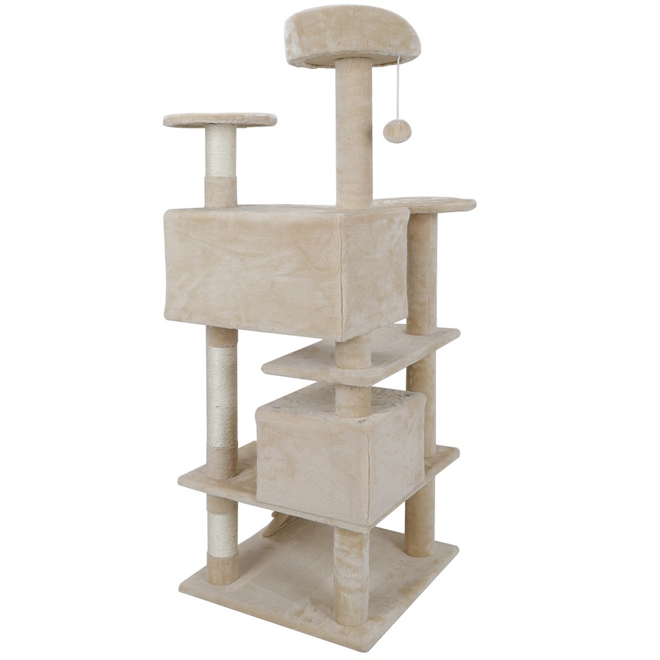 55" Cat Tree Tower Activity Center Playing House Grey/Beige/Blue/Brown ...