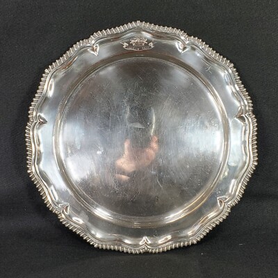 Antique Sheffield Silverplate Heraldic Serving Platter with "ANIMUM ...