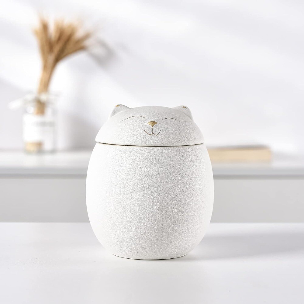 White Pet Ash Box Small Memorial Cremation Ceramics Ashes Dog Shaped ...