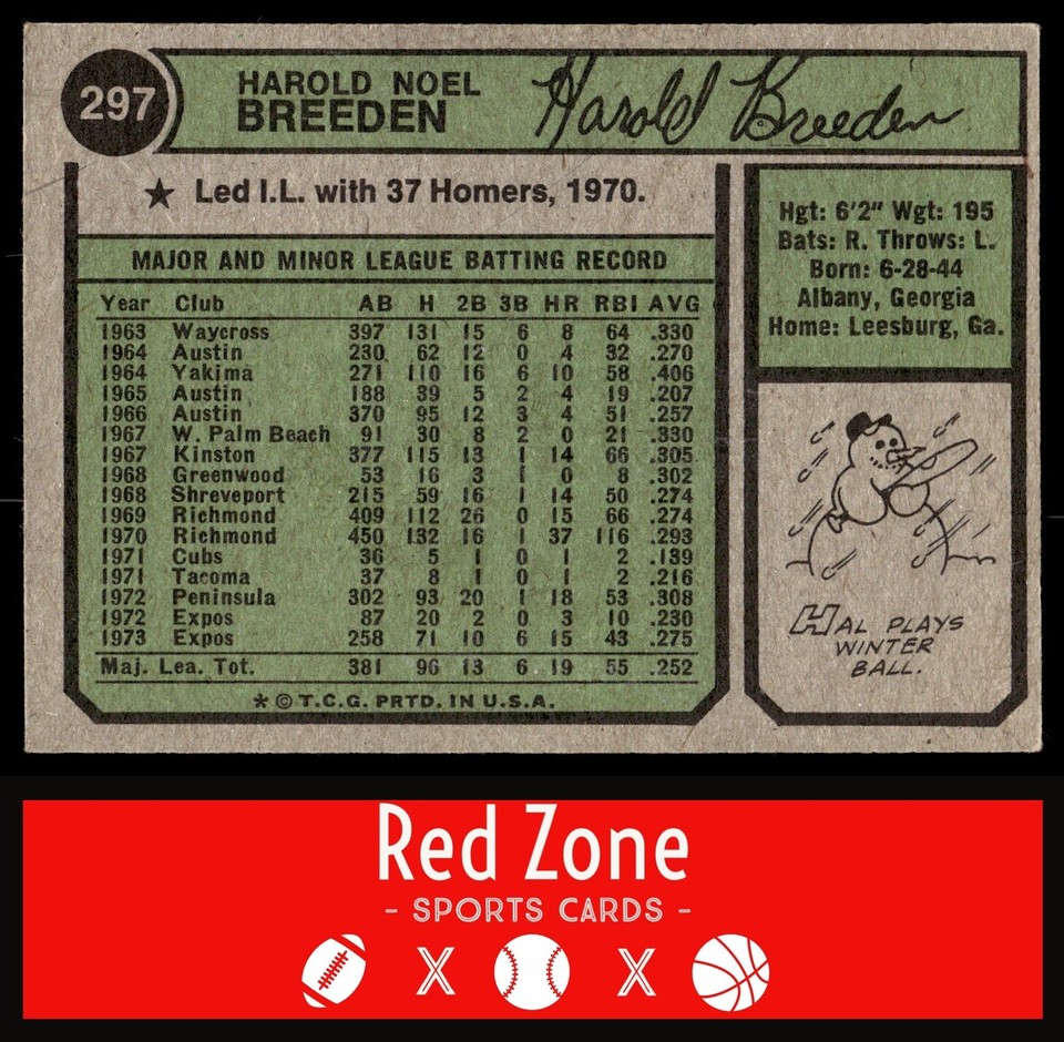 1974 Topps - #297 Hal Breeden EX | eBay