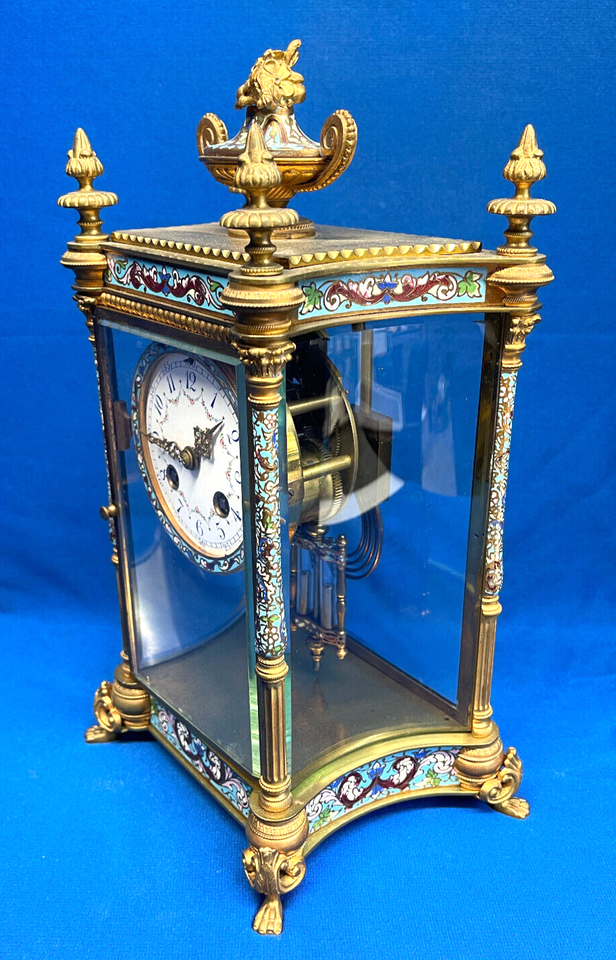 Antique 1885 French Japy Freres Cloisonne Crystal Regulator Mantel ...