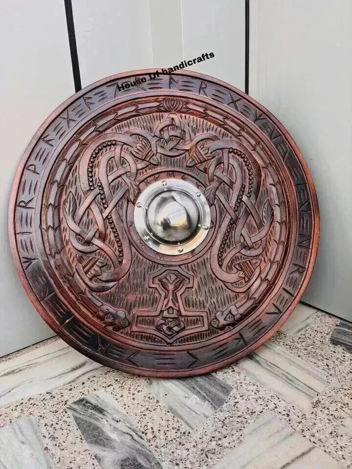 24" Medieval Viking Shield – Heavy Wooden Shield with Metal Accents ...