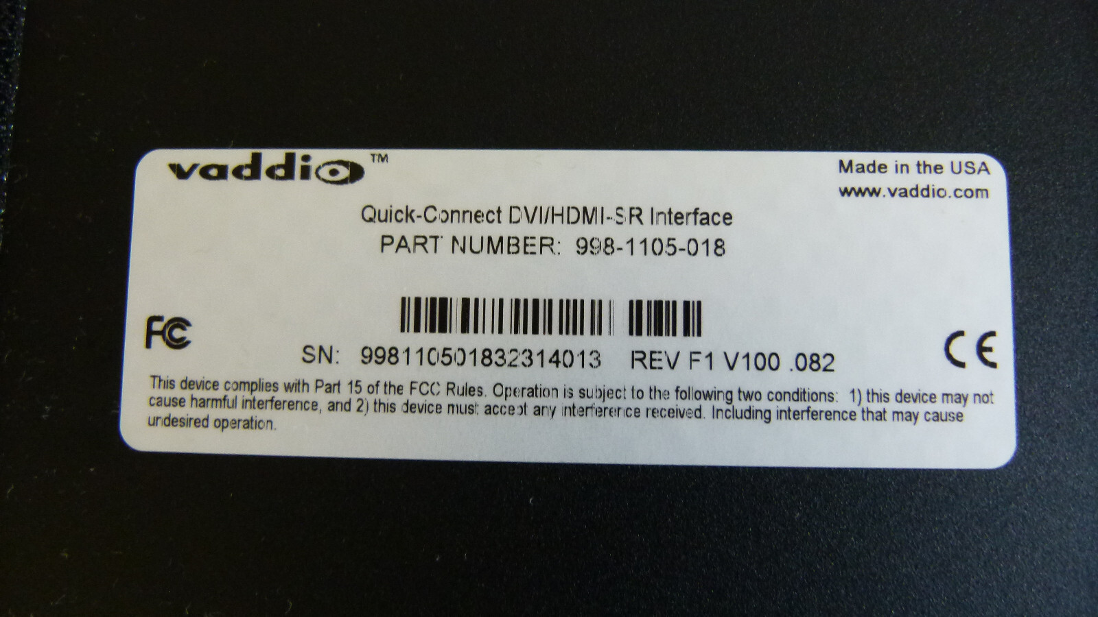 Vaddio 998-1105-018 Quick-Connect DVI/HDMI - SR Interface Camera System ...