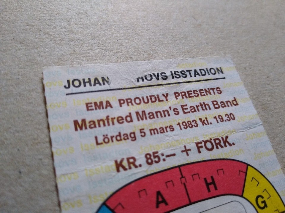 Manfred Mann's Earth Band Ticket Stub March 5 1983 Isstadion Stockholm ...
