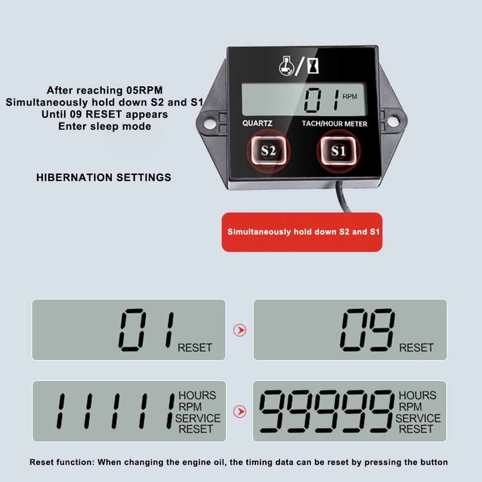 Tachometer Tiny Tach/Hour Meter for 2 Stroke & 4 Stroke Small Engine ...