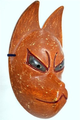 Wooden! Japanese Traditional Noh Mask Fox KITSUNE(狐) Demon Kagura ...