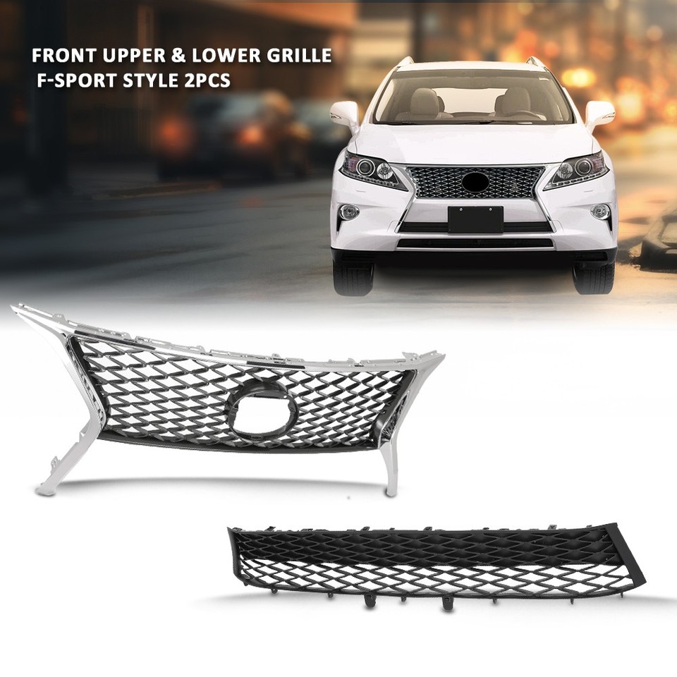 Front Bumper Upper & Lower Grille Fit For 2013-2015 Lexus RX350 F-Sport ...