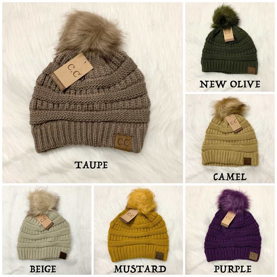 C.C Beanies Classic Colorful Pom Beanie for Adults, Winter Hats ...
