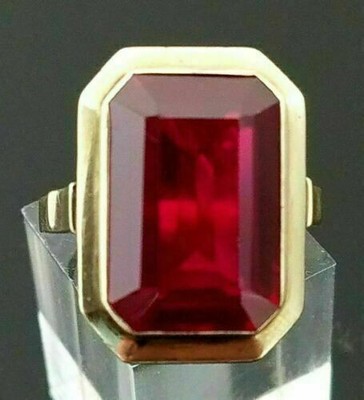 4Ct Emerald Cut Red Ruby Solitaire Men's Lab-created Ring 14K Yellow ...