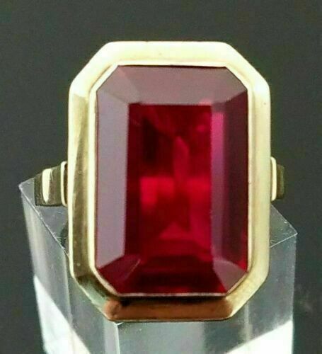 4Ct Emerald Cut Red Ruby Solitaire Men's Lab-created Ring 14K Yellow ...