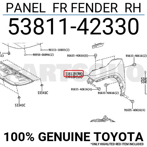 5381142330 Genuine Toyota PANEL FR FENDER RH 53811-42330 | eBay