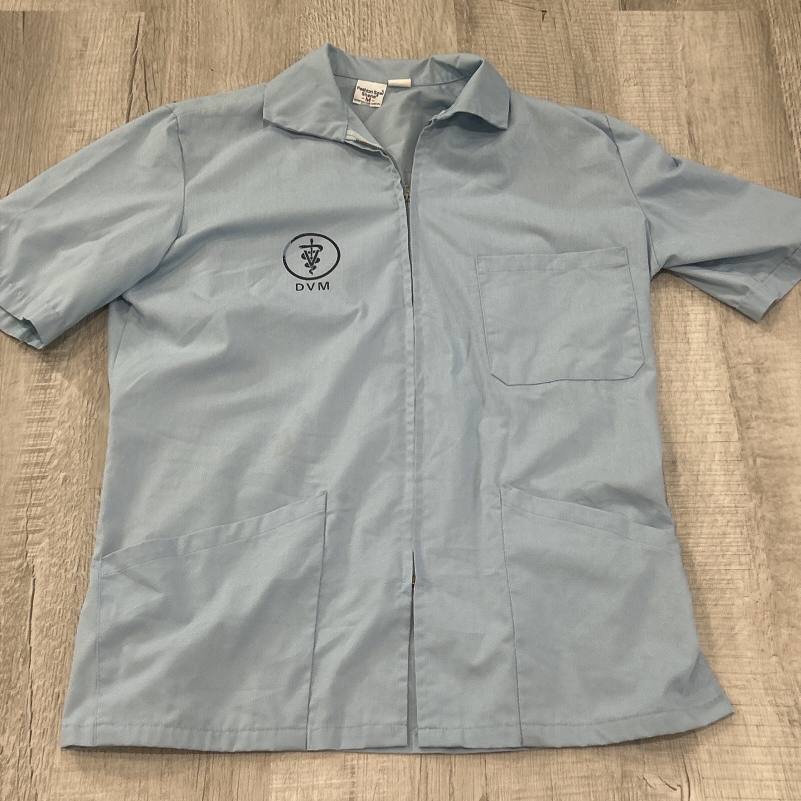 Vintage Vet Veterinary Medicine DVM Uniform Shirt Zip 70s 80s Blue Pets ...