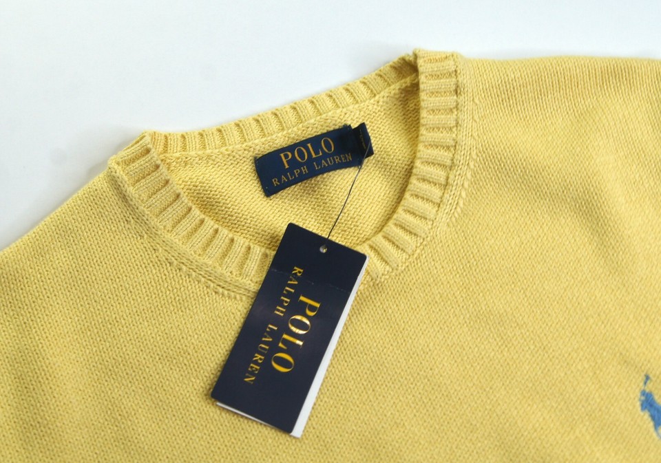 POLO RALPH LAUREN Men's Yellow Classic Fit Cotton Crewneck Pullover ...