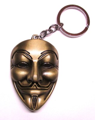 ANONYMOUS Guy MASK V for Vendetta Bronze Color Metal KEY CHAIN Ring ...
