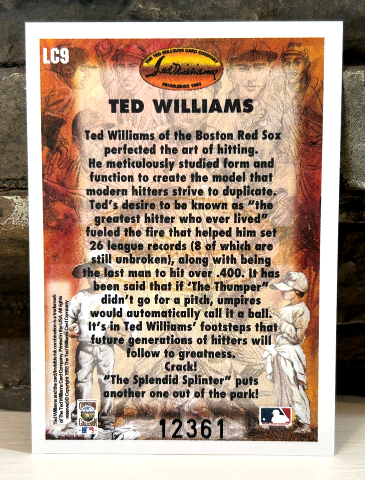 1993 Ted Williams #LC9 Ted Williams Gene Locklear Collection #12361 Red ...