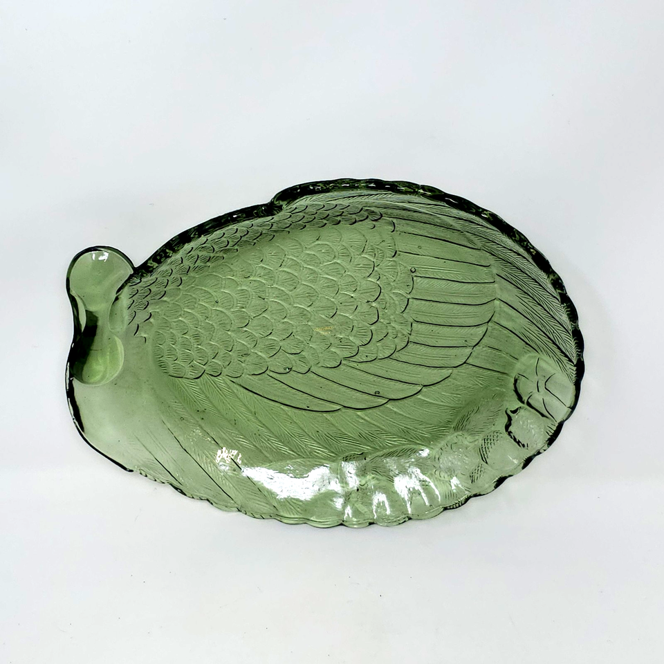 Turkey Shaped Green Pressed Glass Plate or Shallow Bowl Crystal Clear ...